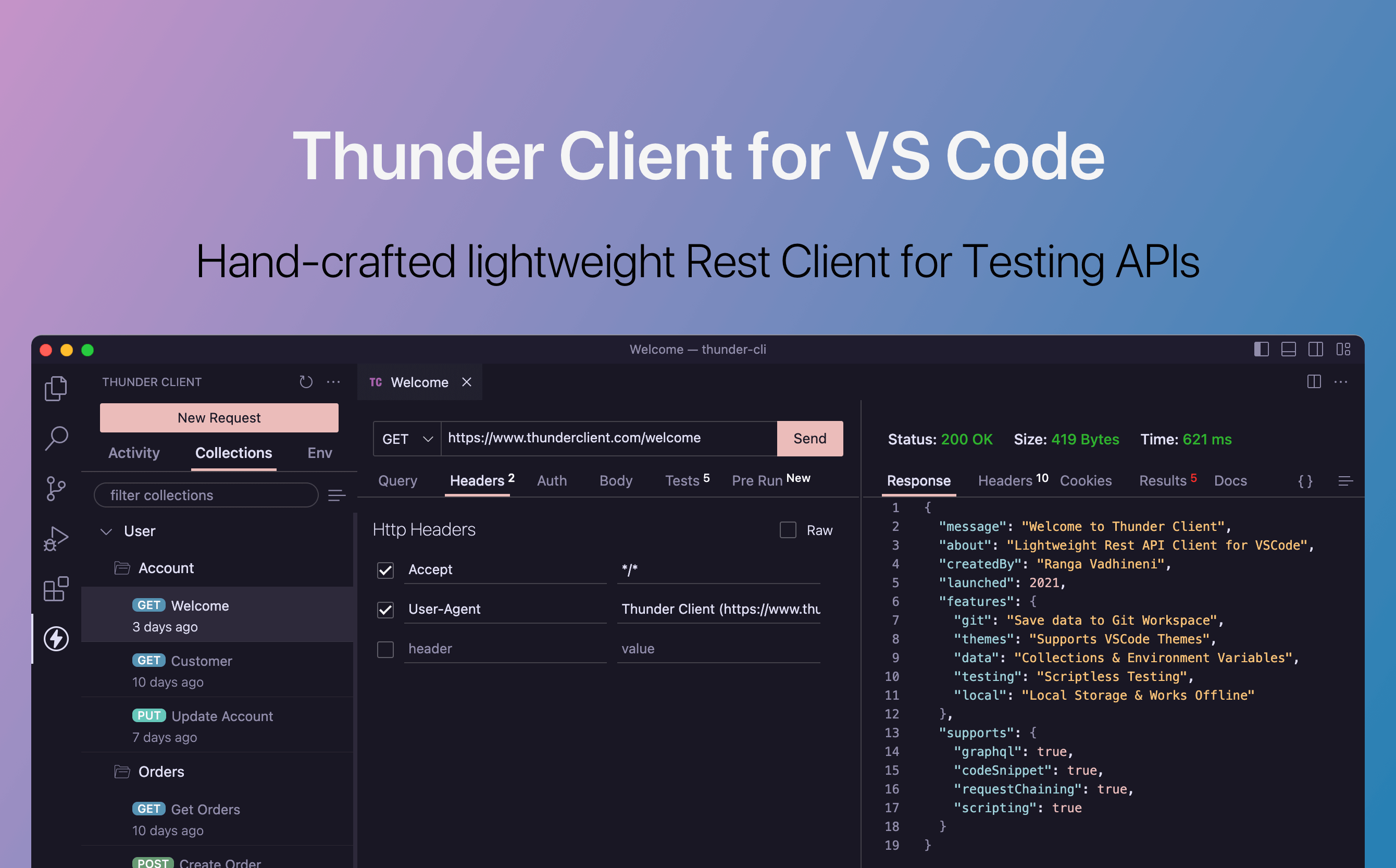 Lightweight Rest Api Client Extension For Vs Code Thunder Client 0599